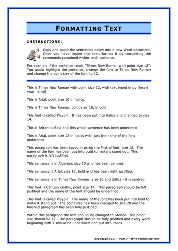 KS3 Formatting Text | Teaching Resources