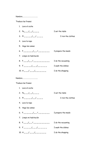 Spanish Chores | Teaching Resources