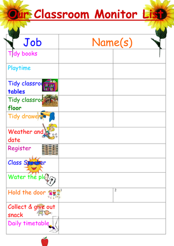 Classroom monitor/ job list by AWorlock - Teaching Resources - Tes