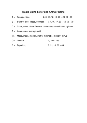 blockbusters type game with board of letters common to maths answers ...