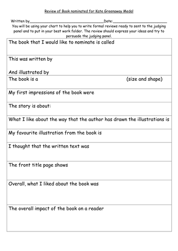 KAte Greenaway/ Picture book evaluation sheet HM | Teaching Resources