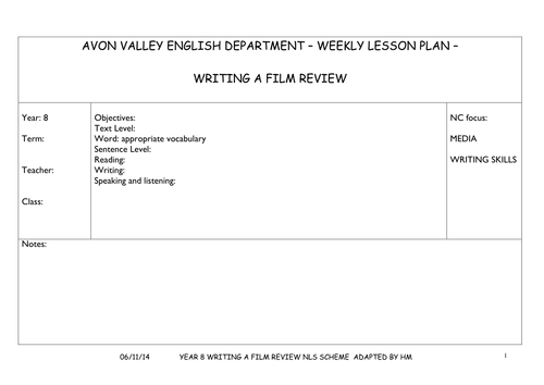 film review sow - action films HM | Teaching Resources
