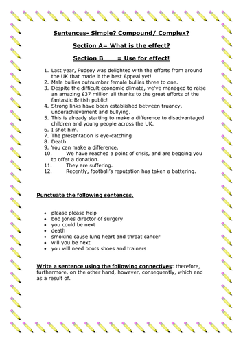 Sentences: Revision worksheet | Teaching Resources