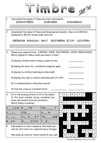 timbre puzzle sheet | Teaching Resources