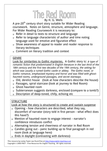 'The Red Room' by H. G. Wells: Essay plan | Teaching Resources