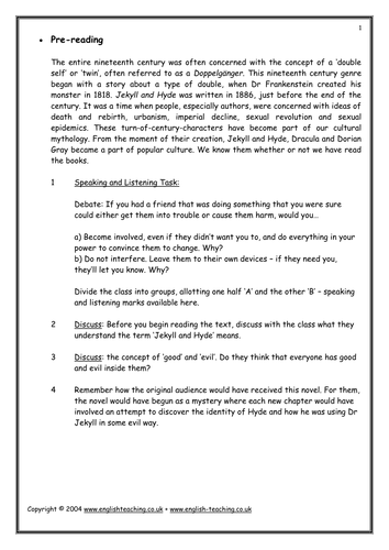 Jekyll and Hyde by Robert Louis Stevenson | Teaching Resources
