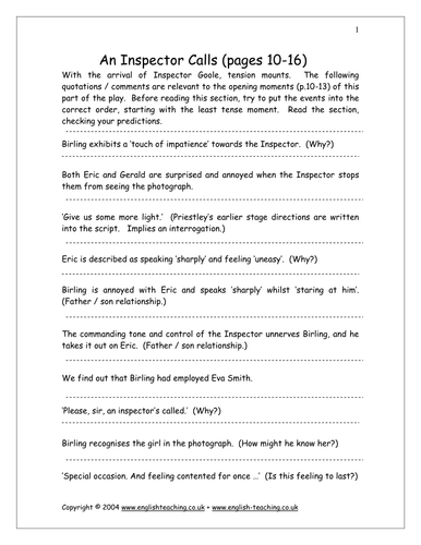 An Inspector Calls by J. B. Priestley: Worksheets | Teaching Resources