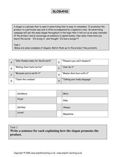 Advertising: use of radio, slogans, TV | Teaching Resources