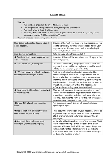 Planning a Magazine Project: English and Media | Teaching Resources