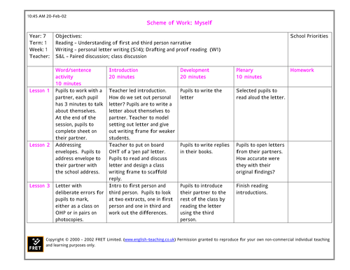 Writing Scheme: Autobiographical writing, Myself. | Teaching Resources