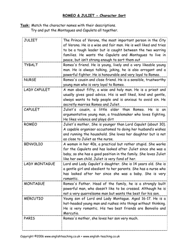 Romeo & Juliet by Shakespeare: Card Sort Activity | Teaching Resources