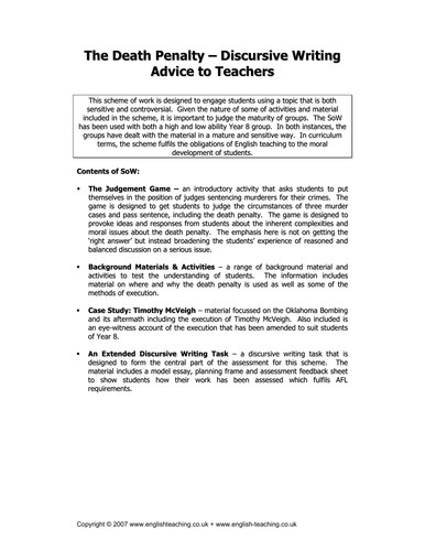 Discursive writing: The Death Penalty. | Teaching Resources