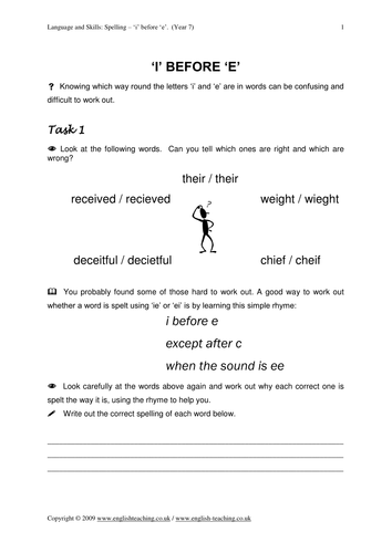 Spelling: i before e. by TesEnglish - Teaching Resources - Tes
