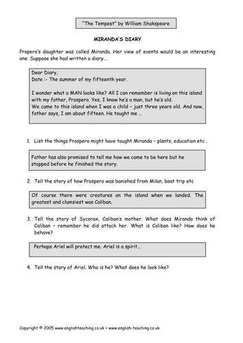 The Tempest by William Shakespeare - Miranda | Teaching Resources