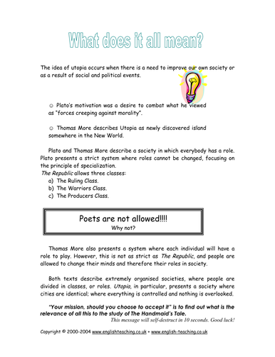 The Handmaid's Tale by Margaret Atwood: Meaning of Utopia. | Teaching ...