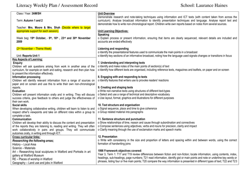 Year 3 Report Unit Plans | Teaching Resources