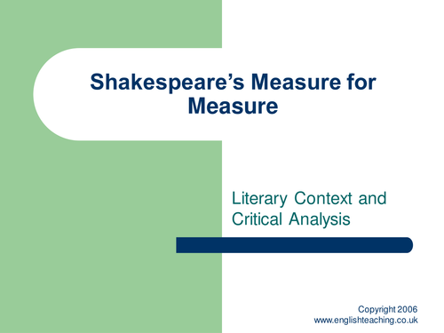 Measure for Measure by William Shakespeare | Teaching Resources