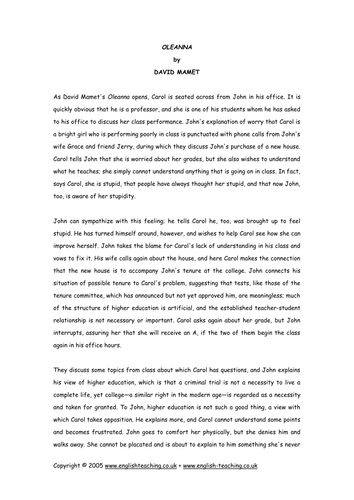 Oleanna by David Mamet. | Teaching Resources