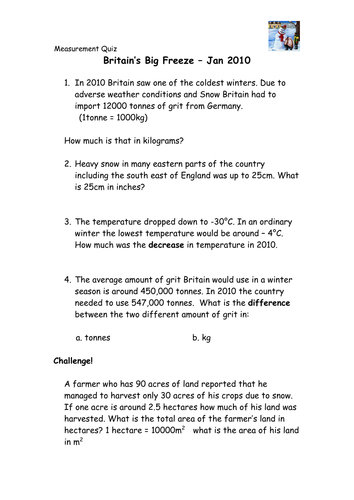 Measurement Quiz | Teaching Resources