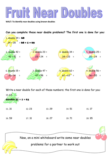 Near doubles worksheet | Teaching Resources