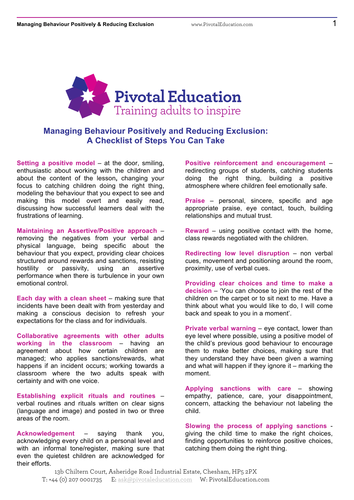 Managing Behaviour Positively & Reducing Exclusion | Teaching Resources