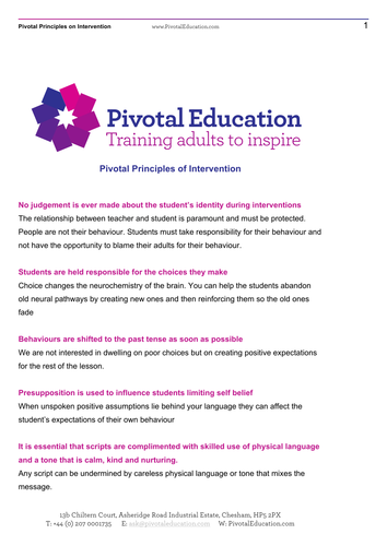 Pivotal Principles of Intervention | Teaching Resources