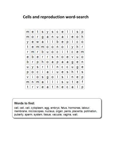 Cells and reproduction wordsearch HT | Teaching Resources