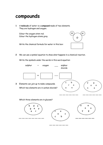 Compounds worksheet HT | Teaching Resources