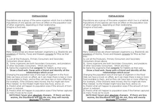 Populations worksheet HT | Teaching Resources