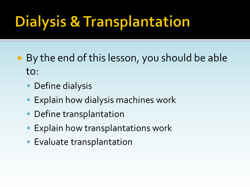 Dialysis and transplantation student handout HT | Teaching Resources