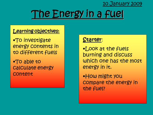 The energy in a fuel HT | Teaching Resources