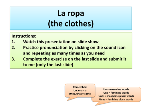 Spanish Clothes & Accessories- Ropa y complementos | Teaching Resources