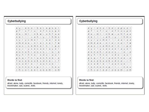 Wordsearch-Cyberbullying | Teaching Resources