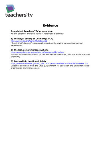 Teachers TV: Periodic Table: Ferocious Elements | Teaching Resources