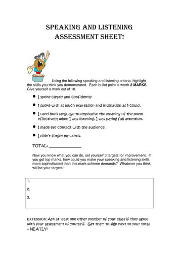 Assessment sheets: Drama speaking & listening | Teaching Resources