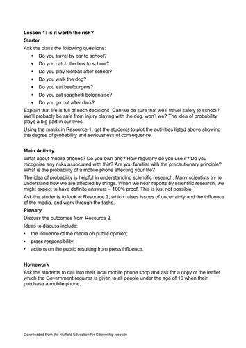 Mobile phones Lesson 1: Is it worth the risk? | Teaching Resources