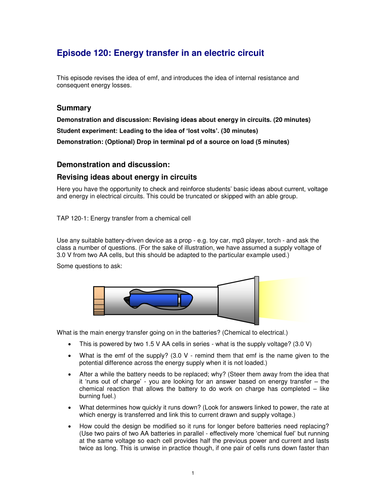 Energy Transfer in Electric Circuit | Teaching Resources