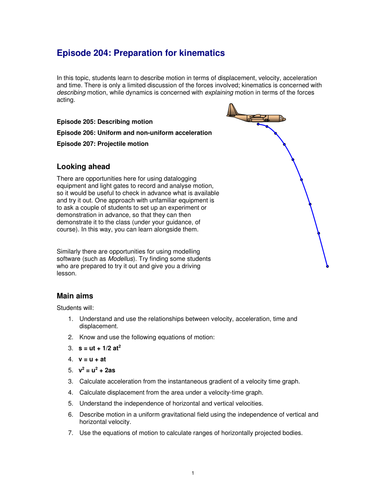 Preparation For Kinematics Teaching Resources