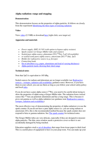 Alpha radiation: range and stopping | Teaching Resources