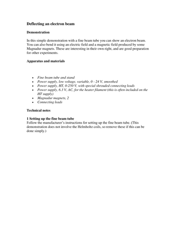 Deflecting an electron beam | Teaching Resources