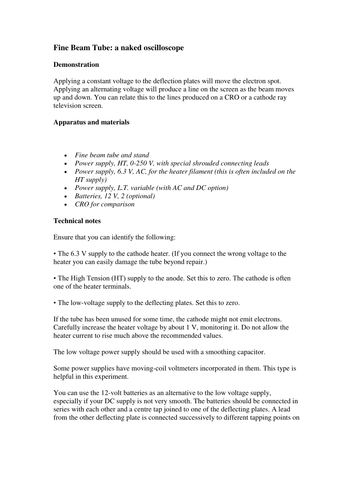 Fine Beam Tube: a naked oscilloscope | Teaching Resources