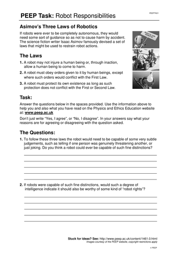 Robot responsibilities | Teaching Resources