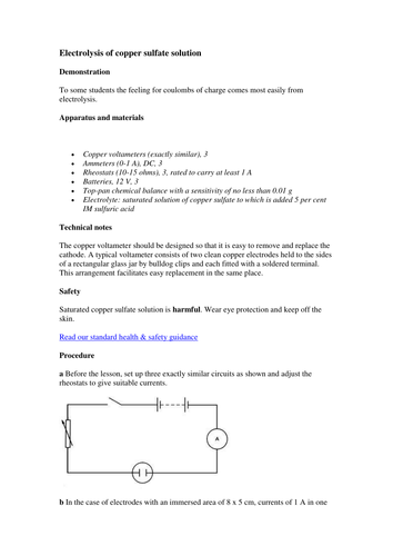 Electrolysis of copper sulfate solution | Teaching Resources