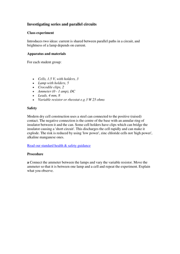 Investigating series and parallel circuits | Teaching Resources Investigating series and parallel circuits | Teaching Resources