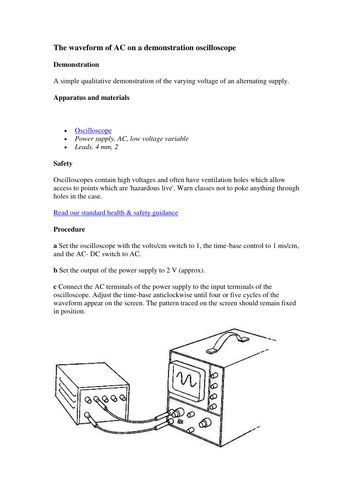 The waveform of AC on a demonstration oscilloscope | Teaching Resources