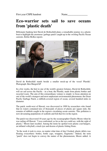 Handout on 'the great pacific garbage patch' | Teaching Resources