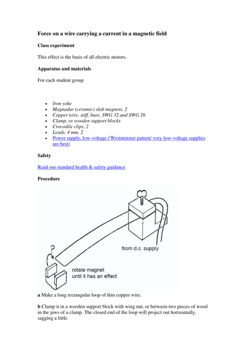 Force on a wire carrying a current in a magnetic f | Teaching Resources