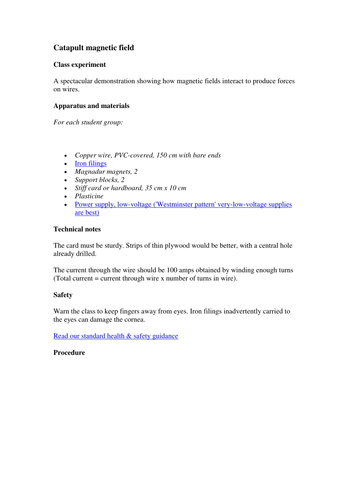 Catapult magnetic field | Teaching Resources