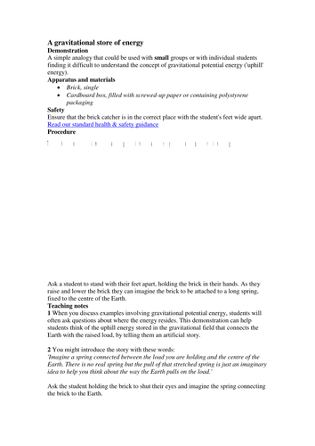 A gravitational store of energy | Teaching Resources