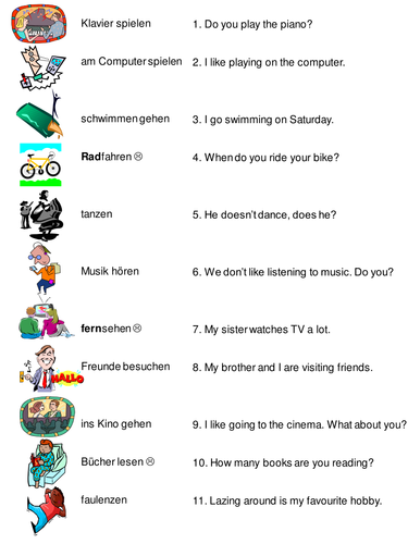 German Free Time Freizeit Ich spiele gern by cremeegg - Teaching ...